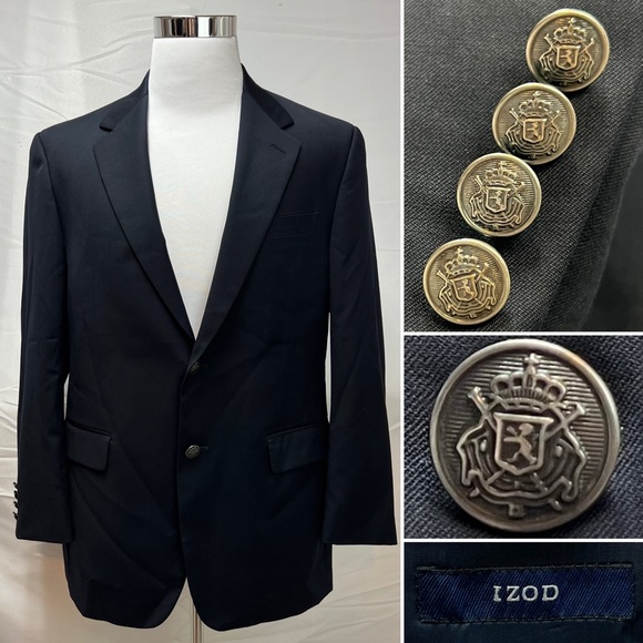 Izod | Suits & Blazers | Mens Izod Navy Blue Silvergray 2button Wool ...
